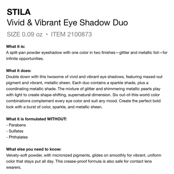 Stila | Makeup | Stila Vivid Vibrant Eyeshadow Duo | Poshmark